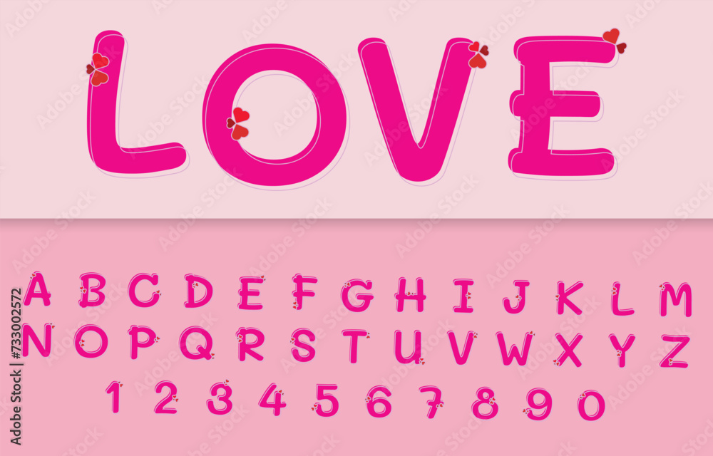 Love Valentine Font Alphabet and Number, Pink Love Font Type Letter ...