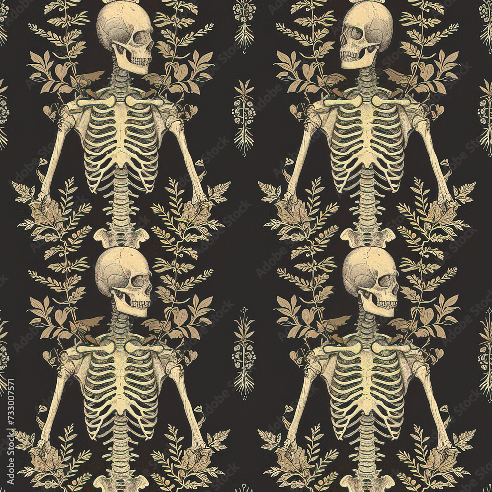 Skeleton vintage anatomy of the human body repeat pattern, dark goth ...