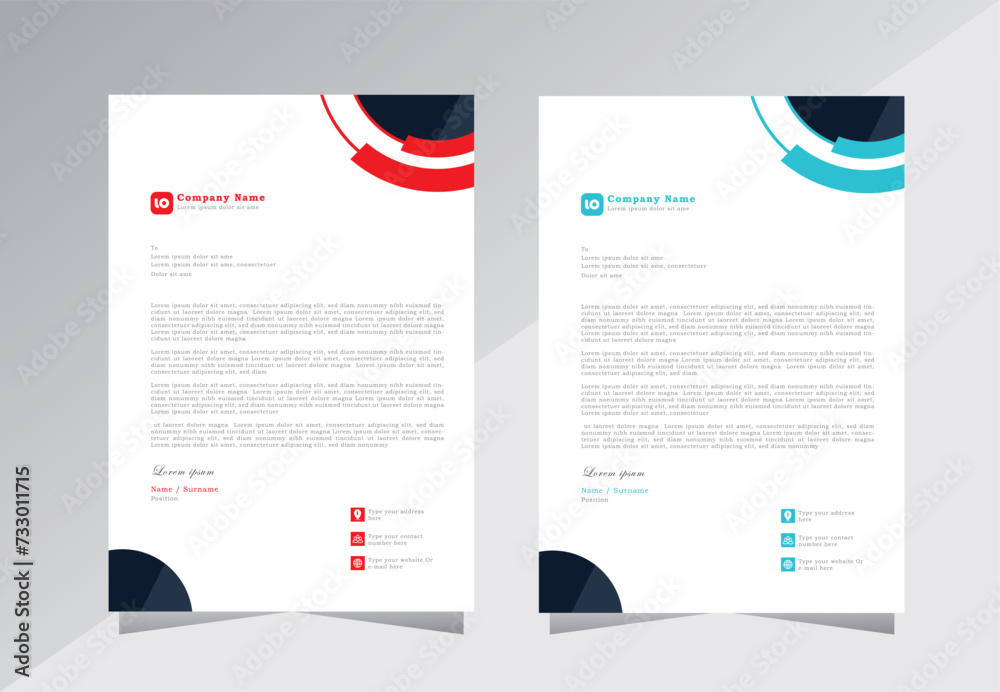 Letterhead design template blue and red color. official minimal ...