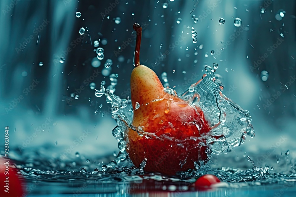 Asian pear In Water Surreal And Forming A Splash Falling Into The Water ...