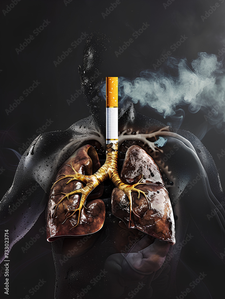The lungs of a smoker, the harmful effects of nicotine, cancer, damage ...