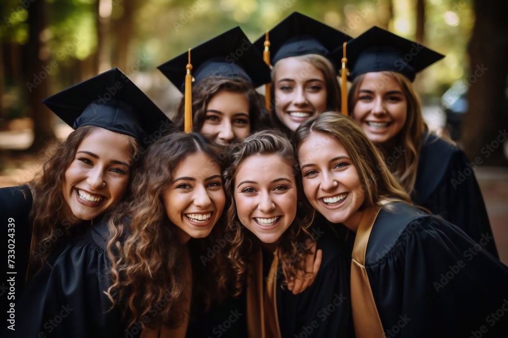 Group of happy smiling diverse students graduates hugging with ...