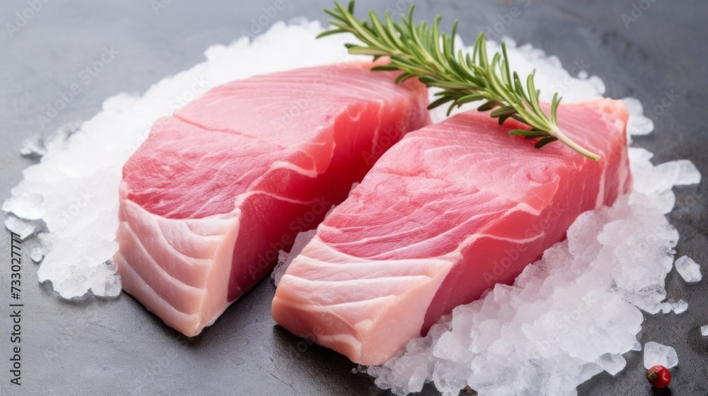 Beautiful composition of a tuna steak. Fresh fatty piece of tuna steak ...