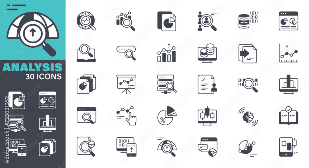Data Analysis Icons set. Solid icon collection. Vector graphic elements, Icon Symbol, Big Data ...