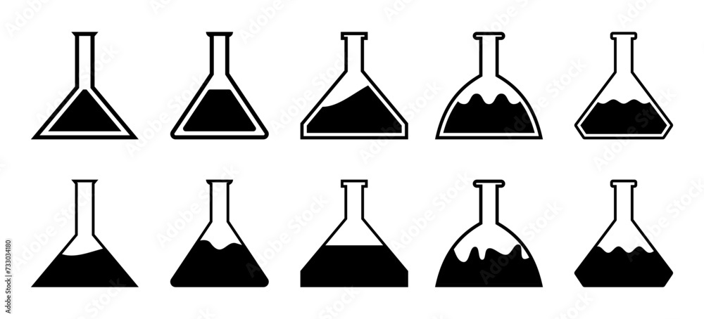 beaker icon set, laboratory beaker symbols. trendy style silhouette ...