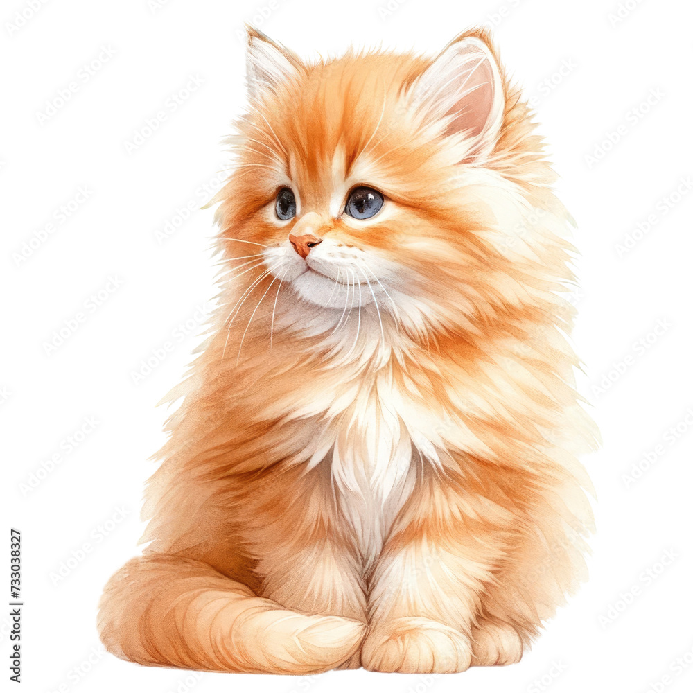 Orange Siberian Cat Watercolor Clipart, Isolated on Transparent ...