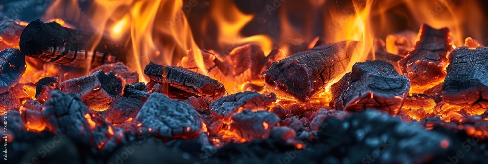 A detailed image of a crackling fire, showing individual embers and ...