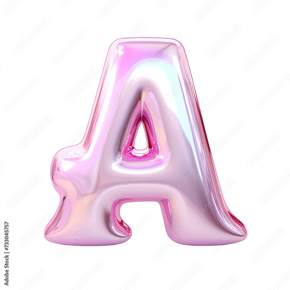 Pink infaltable font Letter A 3D render illustration isolated on ...