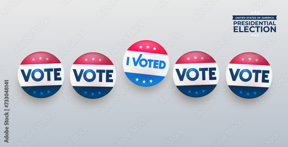 2024 Presidential election, red, blue and white vote vector buttons ...