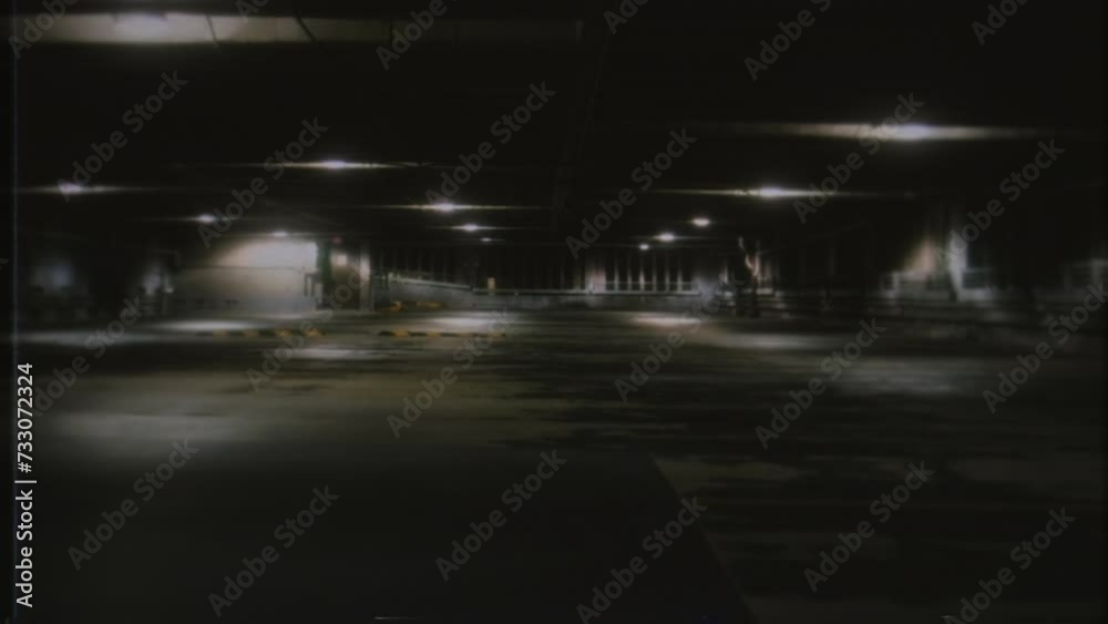 Walking Through Dark Parking Lot Vintage VHS Effect Tracking Shot ...