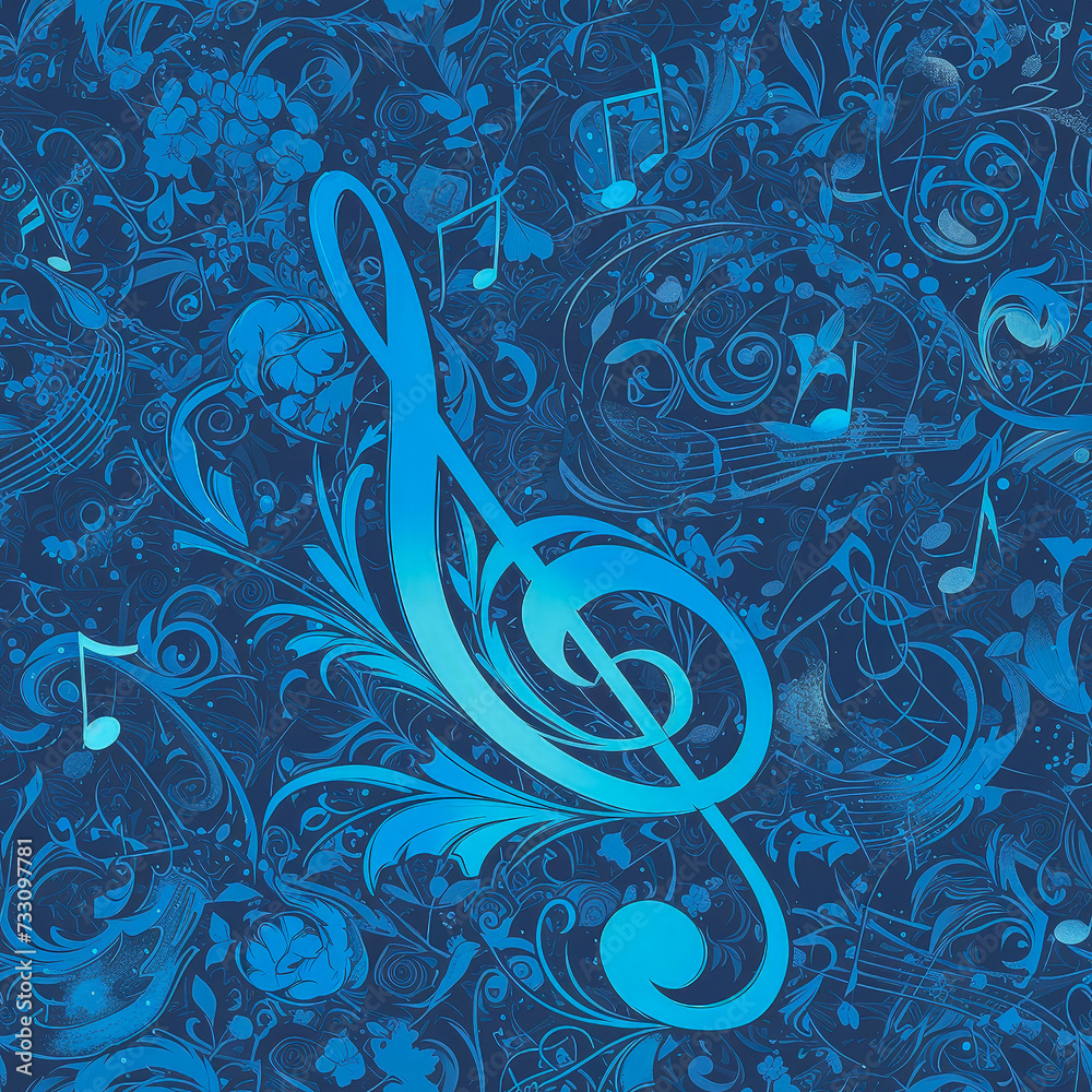 blue music clef note as background on a seamless tile, ai generated ...