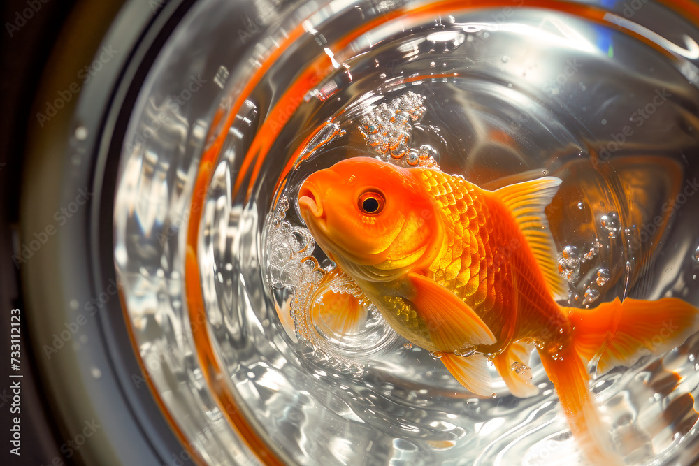 Golden fish inside washing machine. Concept for - accidental entrapment ...
