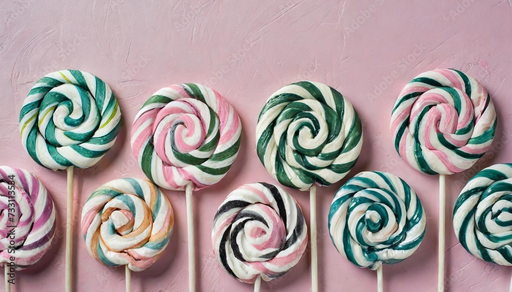 lollipops spiral forms candy on pink background funny concept meringue ...