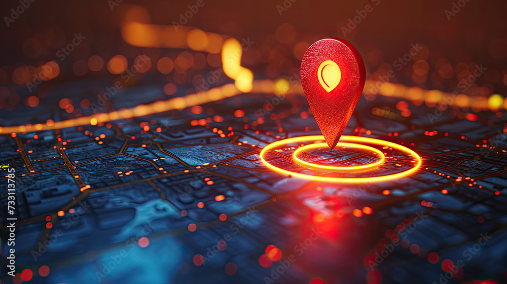 A glowing red marker stands out on the digital map, marking your ...