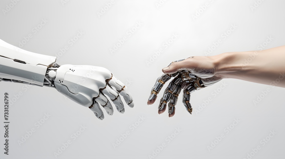 one human hand only and robot hand connection between humans and ...