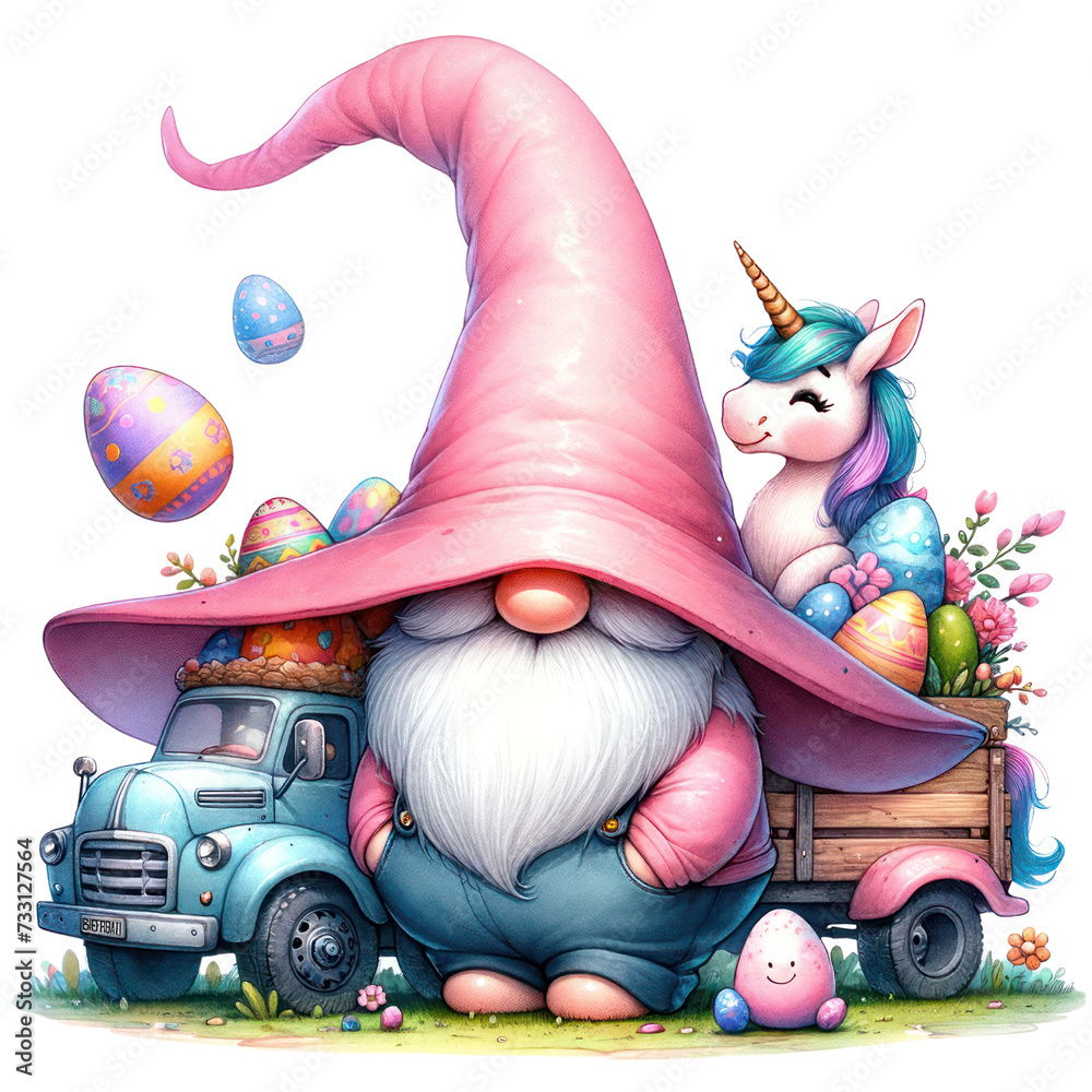 Gnome Unicorn Easter Egg Watercolor clipart bundle, Collection Clipart ...