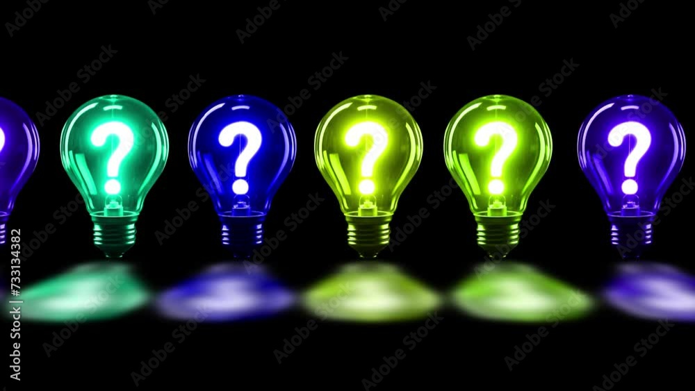 Glowing Bright Light Bulb With Question Mark Animation On Black ... Glowing Bright Light Bulb With Question Mark Animation On Black ...