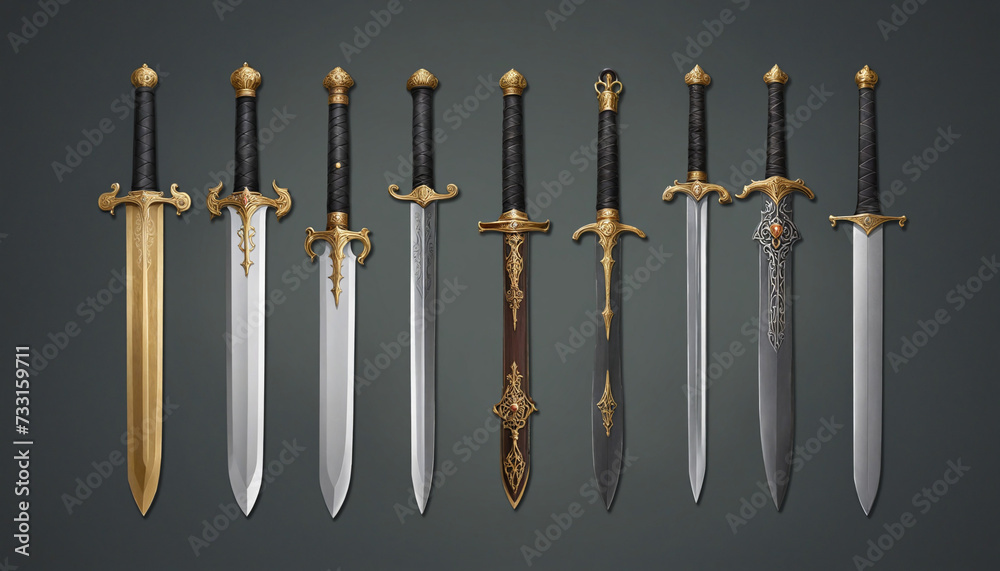 Collection of swords on clear background - Automated creation Stock ...