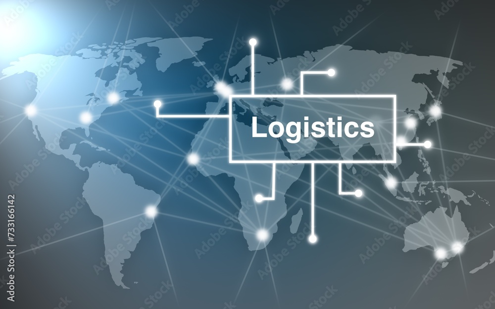 Logistics concept map with a world map with connections between cities ...