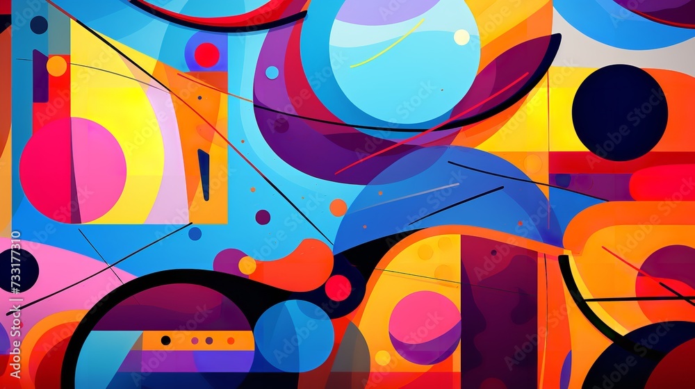 An explosion of vibrant colors and geometric shapes come together in a ...