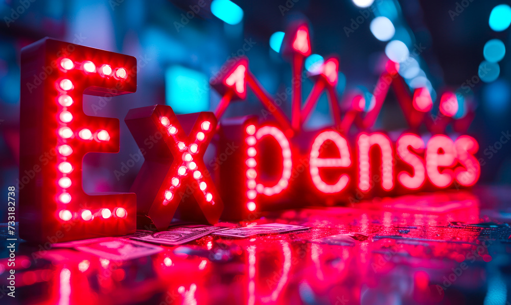 Expenses text prominently featured in bold white font against a dynamic ...