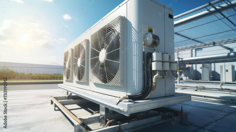 Condenser unit or compressor outside factory plant. Unit of ac air ...