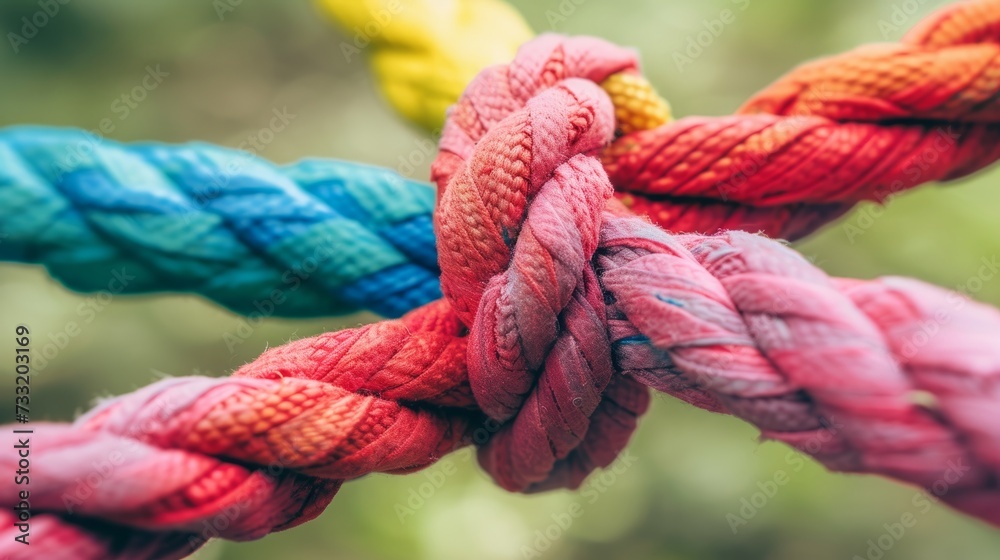 Team rope diverse strength connect partnership together teamwork unity ...