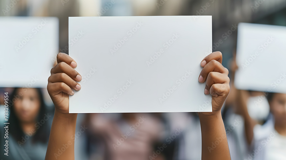 People person hands holding showing blank white empty paper board frame ...