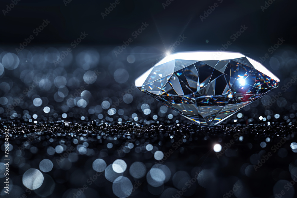 Luminous Diamond on a Glittering Black Backdrop. A radiant cut diamond ...