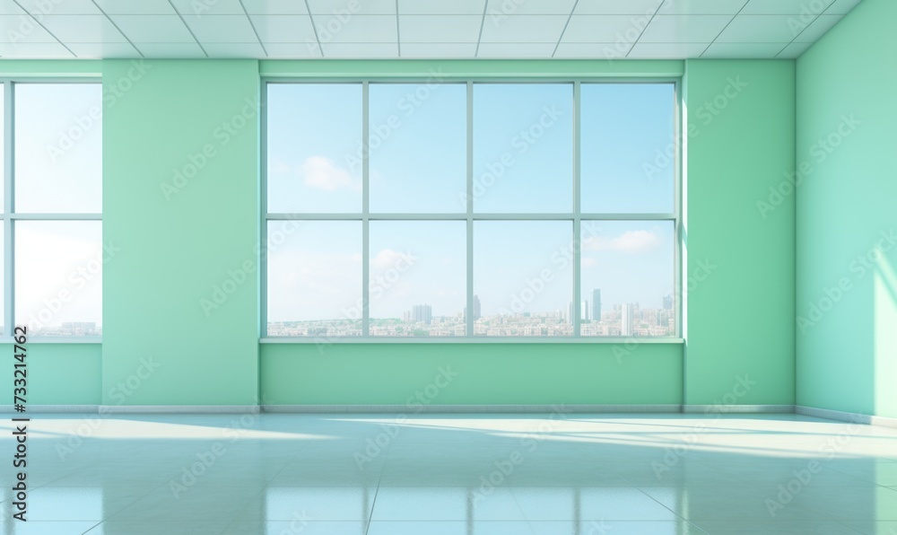 Arched Window Casting Shadows in Mint Room. Mint green room with a ...