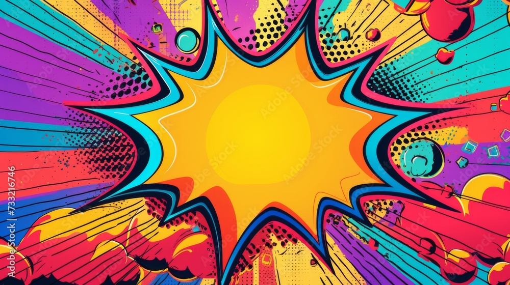 Vivid colorful comic boom explosion artwork in pop art style. Visual ...