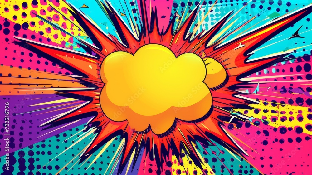 Vivid colorful comic boom explosion artwork in pop art style. Visual ...