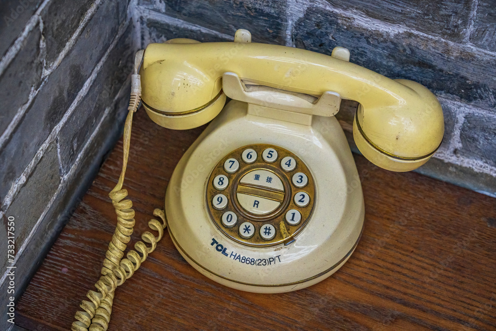 Vintage Desk Phone with Push-Button Dial in Retro Style Stock Photo ...