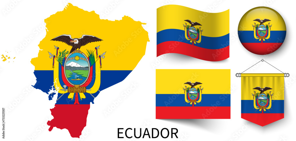 The various patterns of the Ecuador national flags and the map of ...