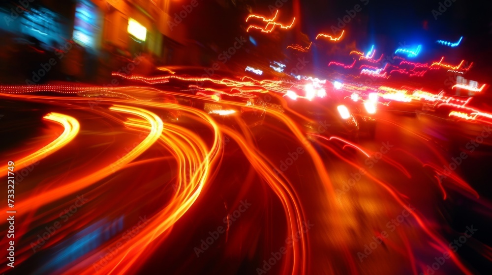 Blur curve city lights movement at night. Urban streets lights in ...