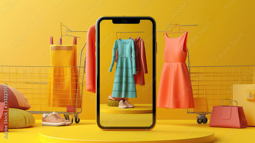 Online shopping concept. Realistic 3d illustration. Fashion on internet ...