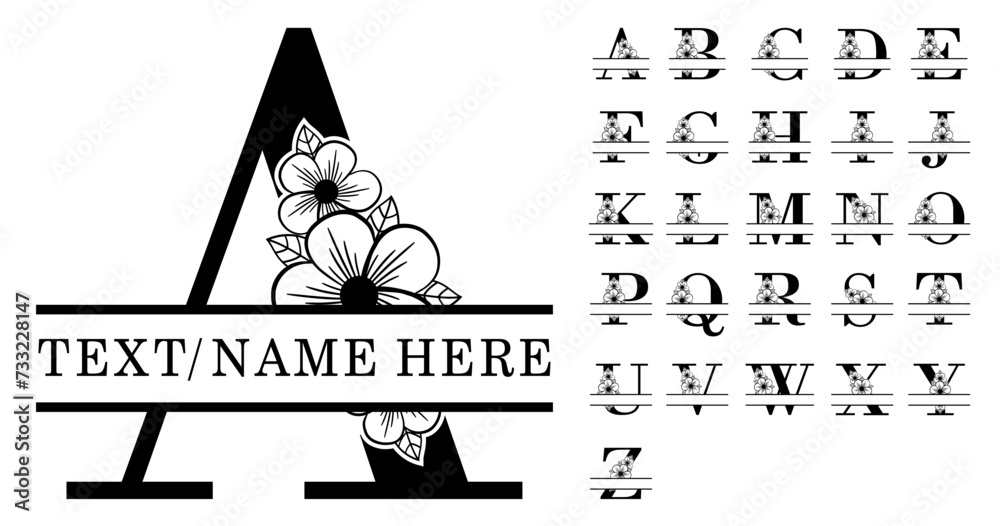 Floral Split Alphabet Monogram Letters A-Z, Flower Split Letter, Family ...
