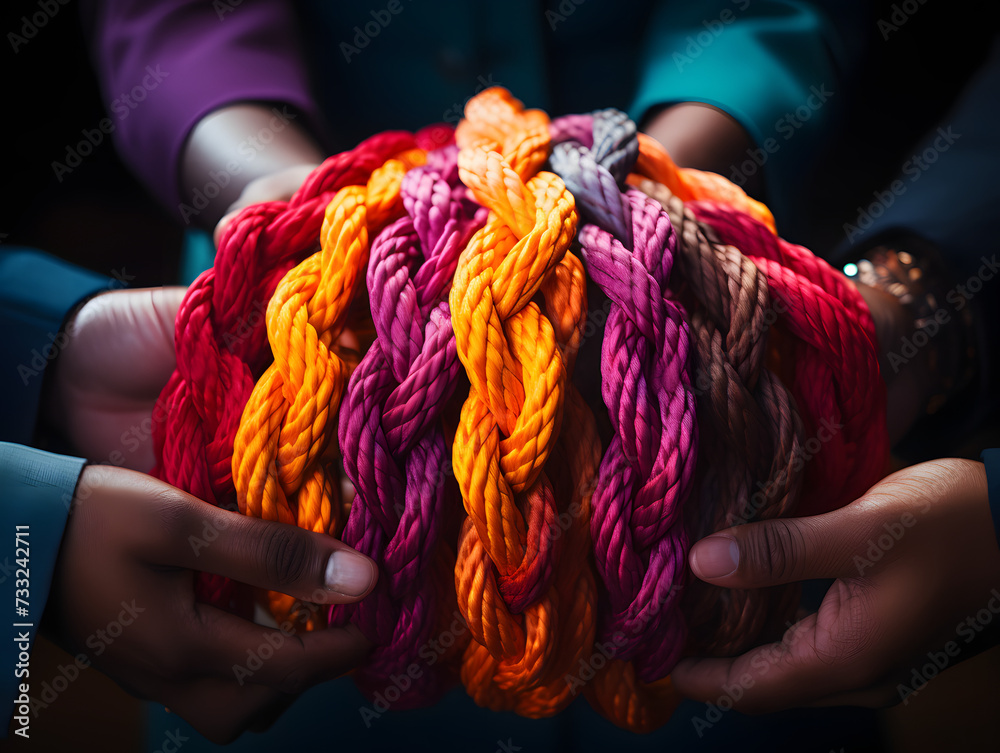 Team rope diverse strength connect partnership together teamwork unity ...