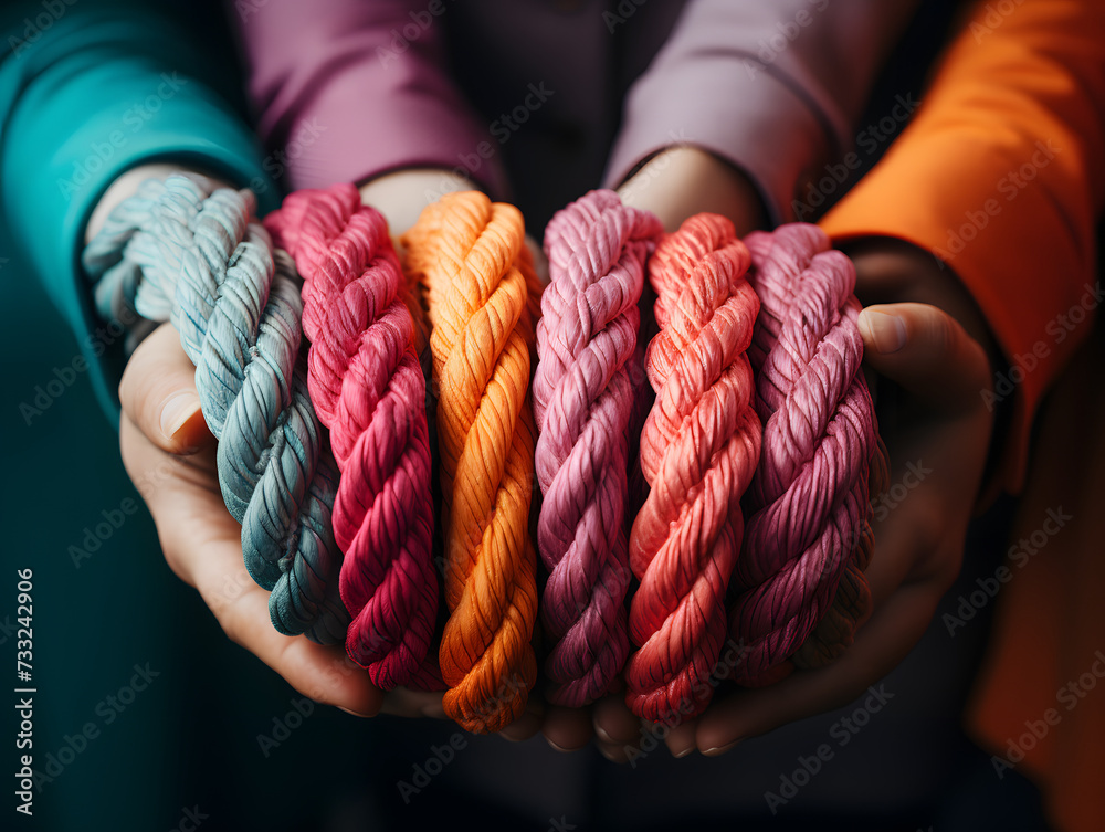 Team rope diverse strength connect partnership together teamwork unity ...