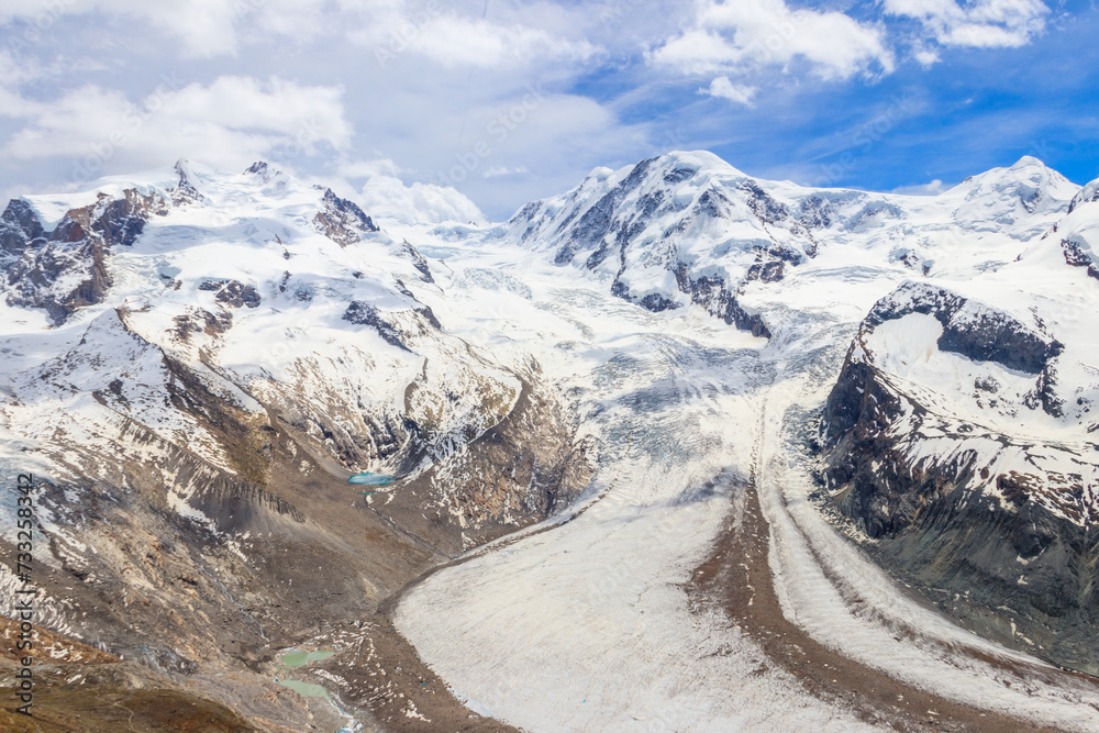 Magnificent panorama of the Pennine Alps with famous Gorner Glacier and ...