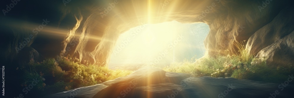 Christian Easter Concept: Resurrection of Jesus Christ. Empty Tomb with ...