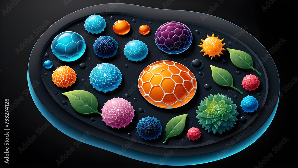 plant cell isolated on a black background. science biology Stock ...