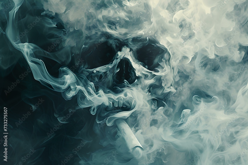 Surreal smoke skull with a cigarette. dark, ominous art. symbol of ...