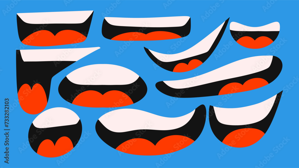 Cartoon open mouth with different positive emotions. Vector ...