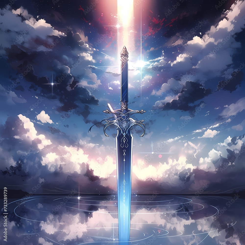 Mystical Sword with Cosmic Light Rays in a Dreamlike Fantasy Setting ...