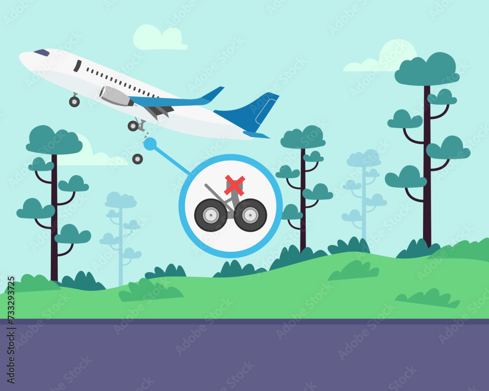Airplane with landing gear problems vector illustration. Aircraft ...