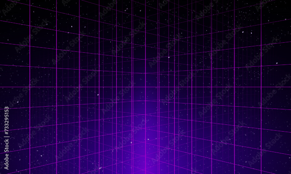 80s Retro Sci-Fi Background Futuristic Grid landscape. Digital cyber ...