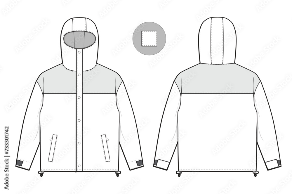 hooded parka jacket flat technical drawing illustration mock-up ...