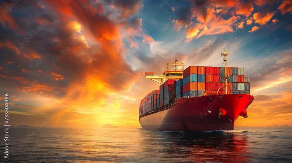 cargo container ship sailing in sea to import export goods. worldwide ...