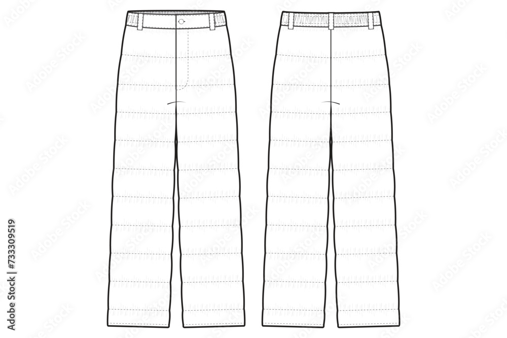 quilted puffer pants Flat Technical Drawing Illustration Blank ...